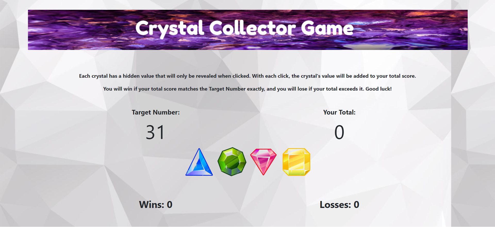 GitHub - packleader206/unit-4-game: Crystal Collector Game